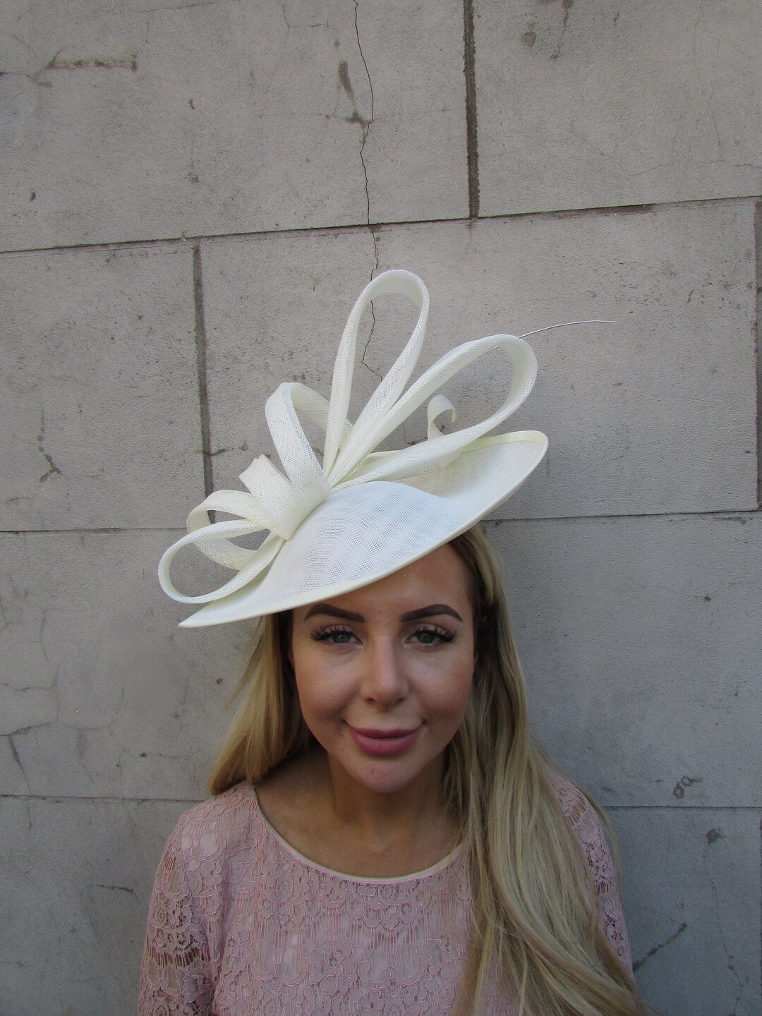 Large Cream Feather Teardrop Fascinator Hat Headband Hatinator Races ...