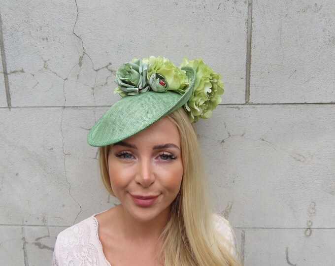 One off Piece - Large Sage Olive Green Sinamay Rose Flower Floral Disc ...