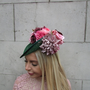Emerald Green Nude Dusky Pink Burgundy Flower Fascinator Feather Hat ...