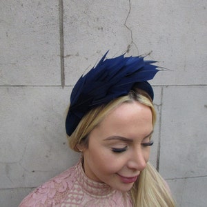 Navy Blue Feather Velvet Padded Headband Fascinator Headpiece Hat ...