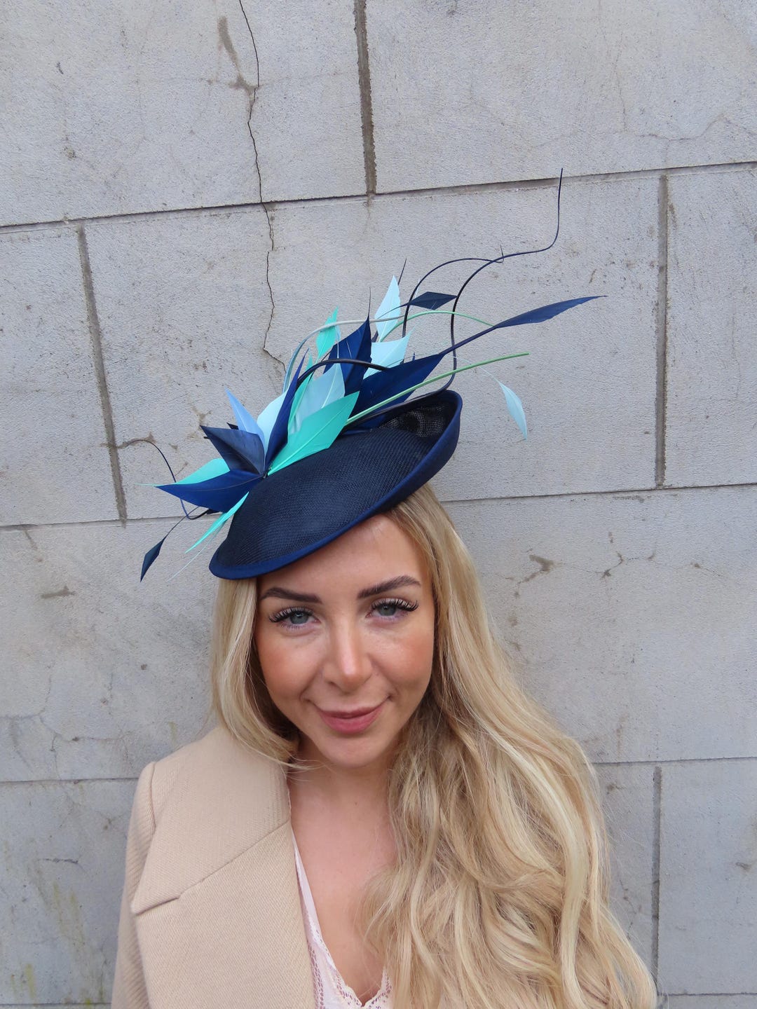 Navy Blue Aqua Turquoise Light Blue Statement Feather Fascinator Disc ...