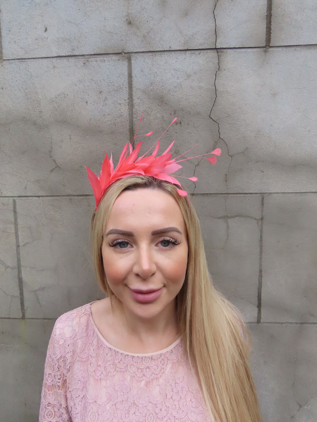 Coral Feather Fascinator Races Wedding Guest Headpiece Hairband Alice ...