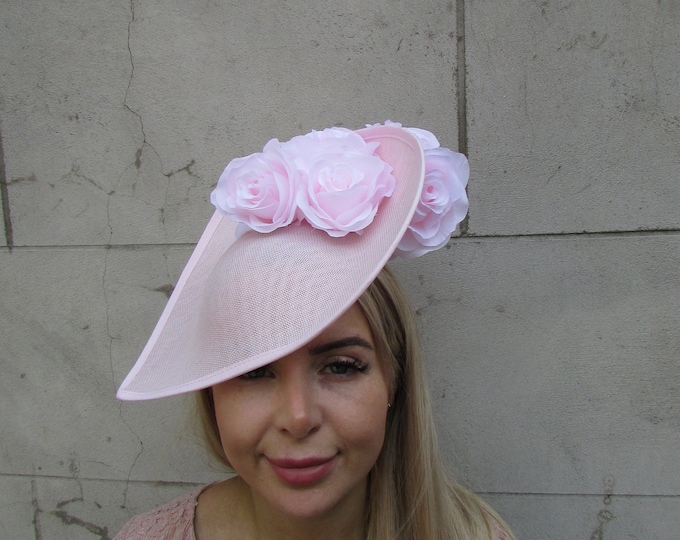 Large Dramatic Light Blush Pink Rose Flower Teardrop Fascinator Hat ...