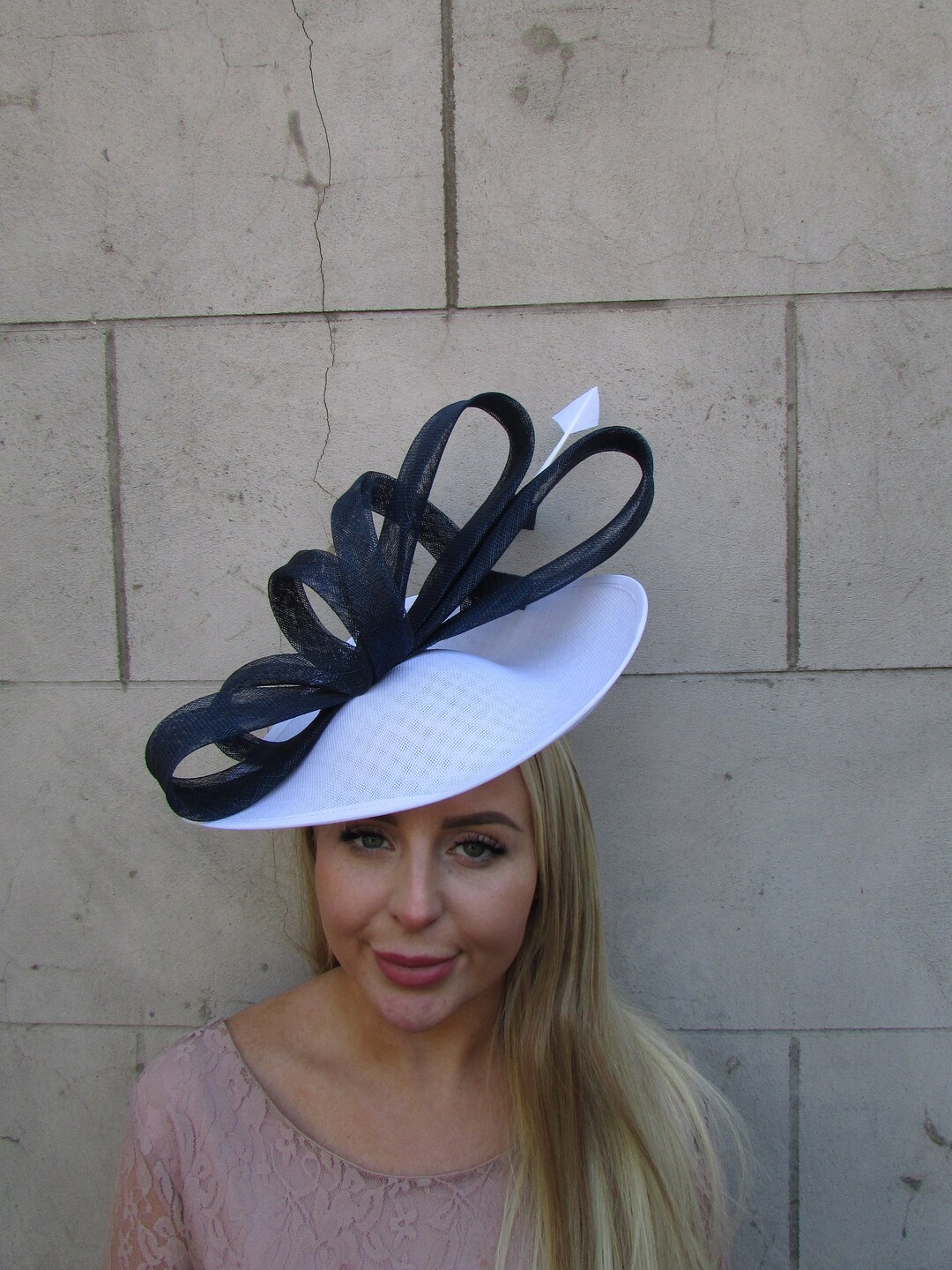Large White Navy Blue Teardrop Fascinator Hat Big Hatinator Wedding ...