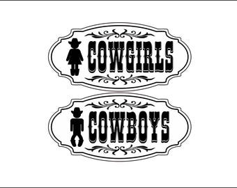 Cowboy restroom sign | Etsy