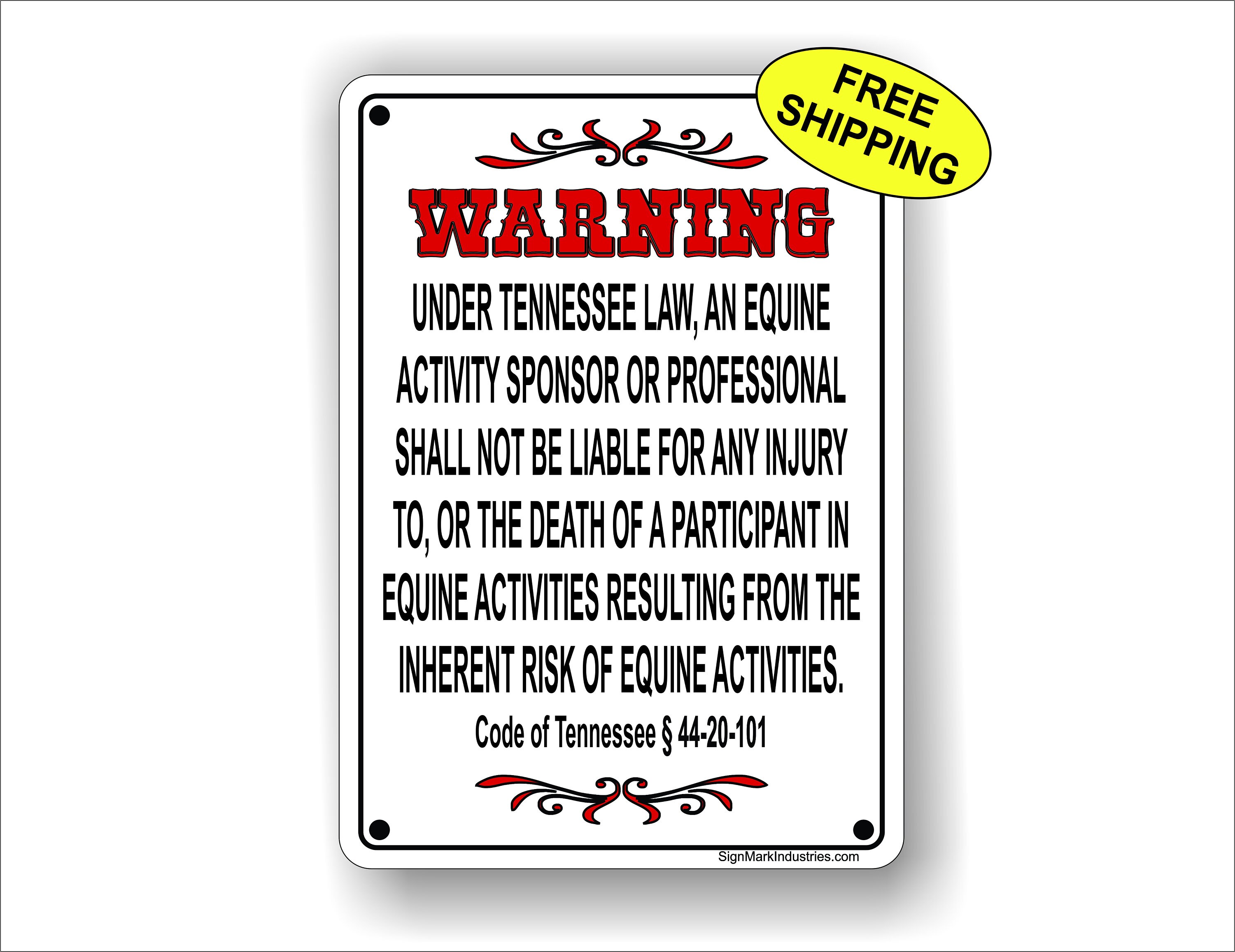 TENNESSEE Equine Liability Sign Activity Warning Statute Barn | Etsy
