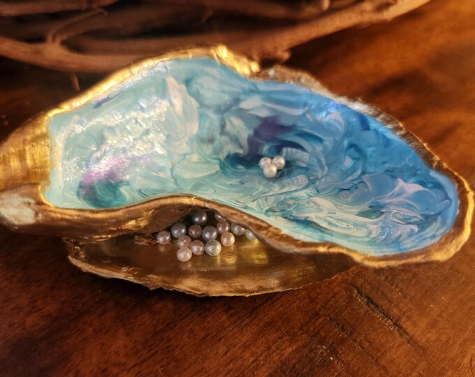 Oyster Shell Jewelry or Trinket Dish, Beads, Pearls, Ocean, Gift ...