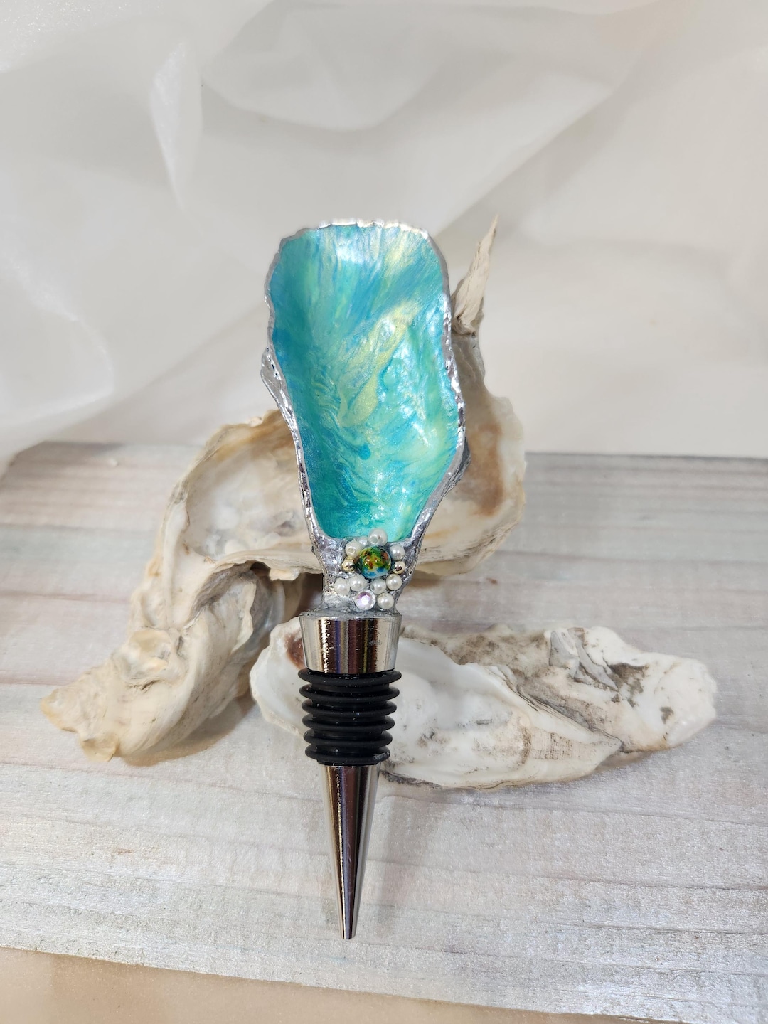 Bottle Stopper, Hand Painted Oyster Shell Bottle Stopper, Abstract ...