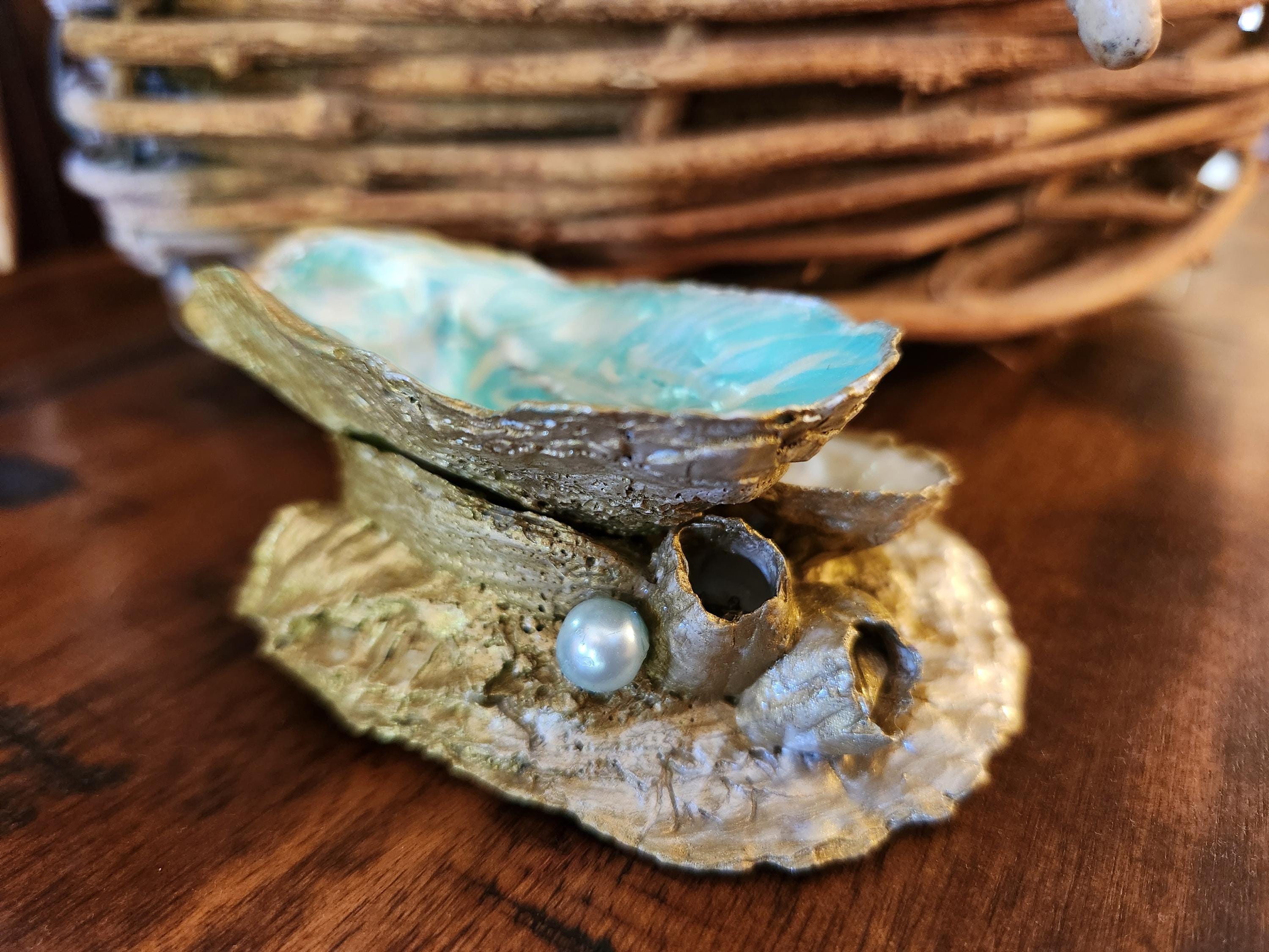 Oyster Shell Jewelry or Trinket Dish, Beaded, Ocean, Gift, Coastal ...