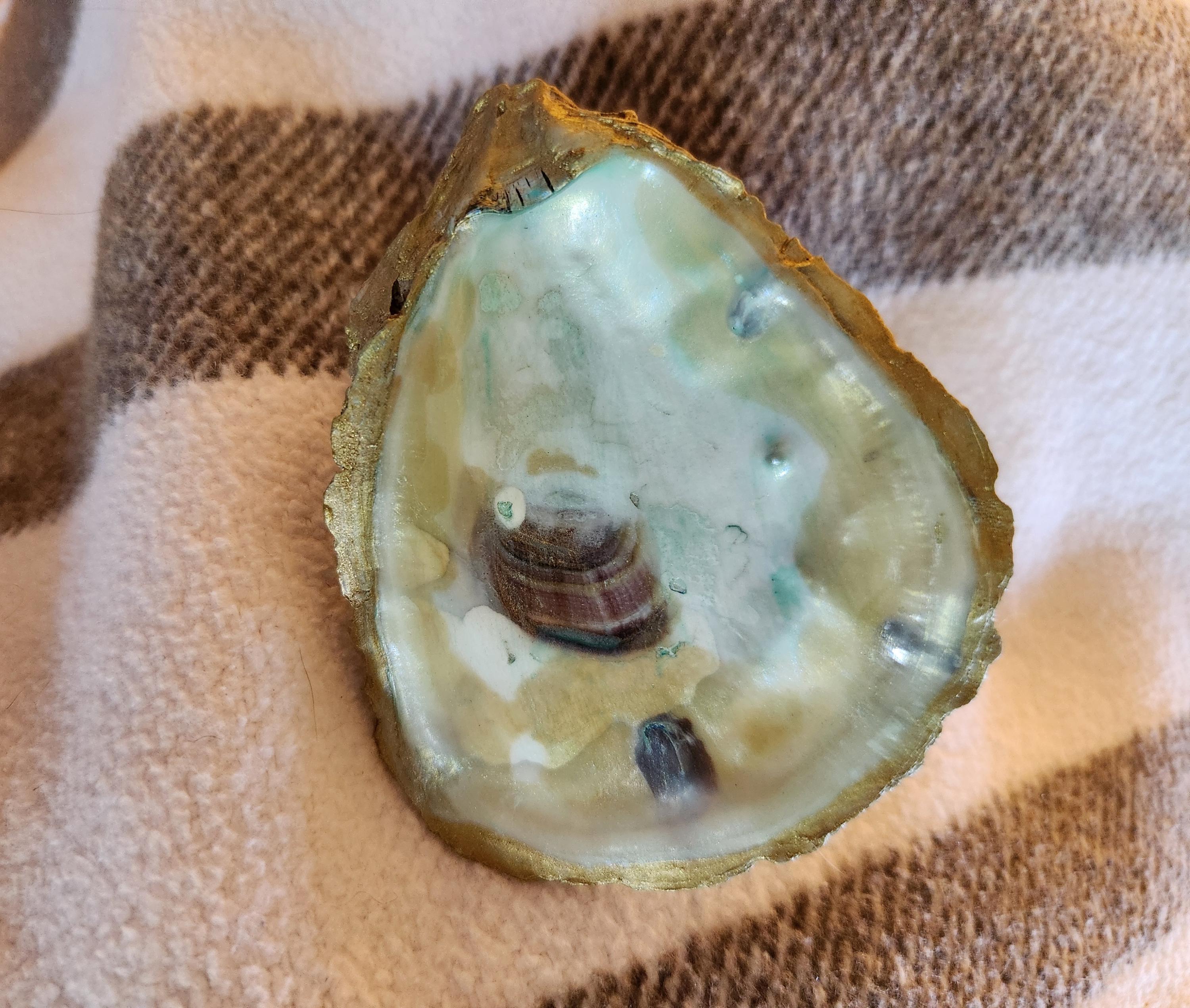 Oyster Shell Jewelry or Trinket Dish, Beaded, Ocean, Gift, Coastal ...