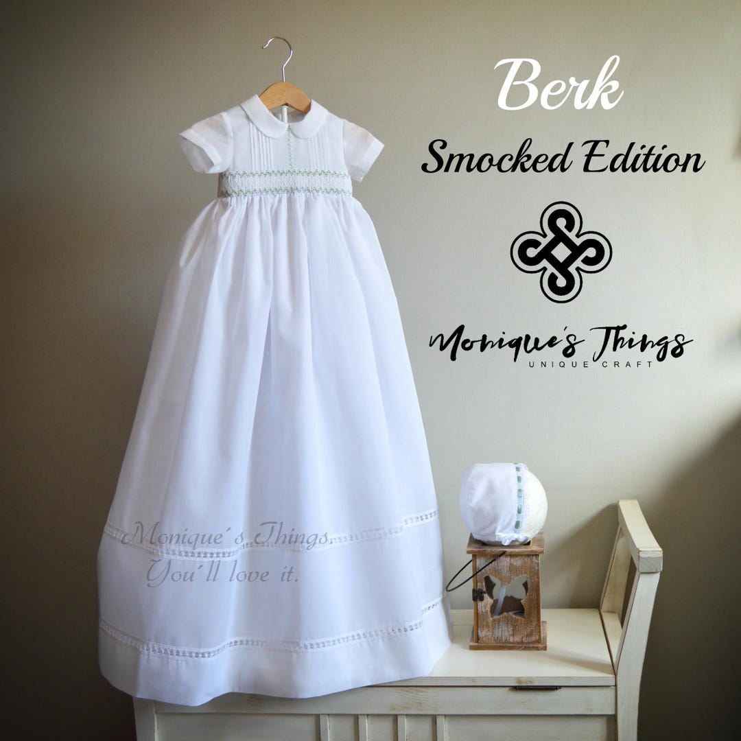 BERK Smocked Unisex Swiss Batiste Christening Long GOWN Baptism Baby ...