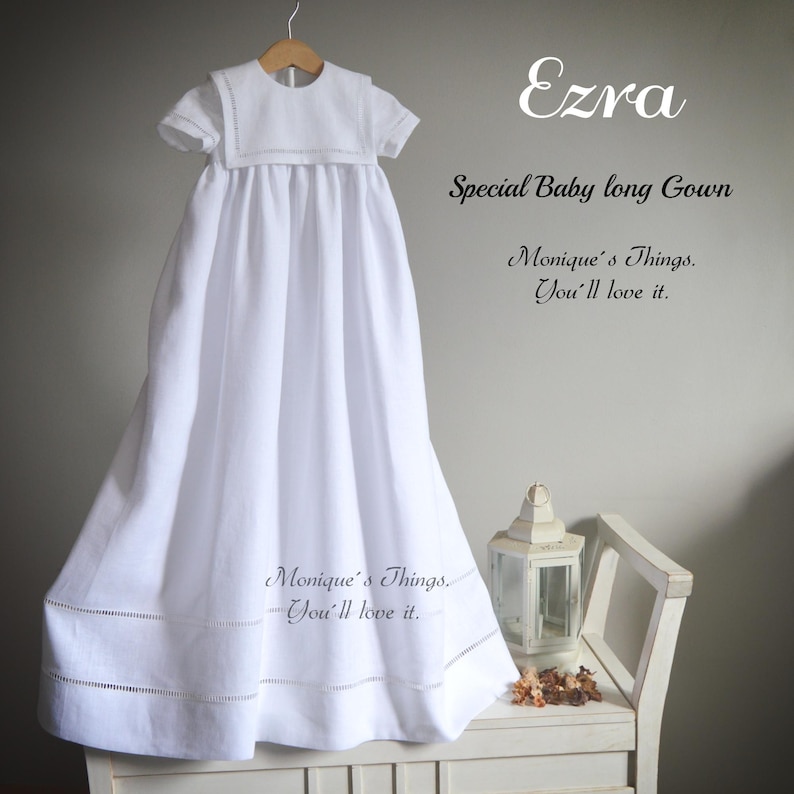 EZRA Unisex Ecofriendly Linen Christening Long GOWN Baptism Baby Boy ...