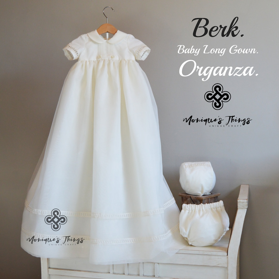 BERK Unisex Organza & Swiss Batiste Christening Long GOWN Baptism Baby ...