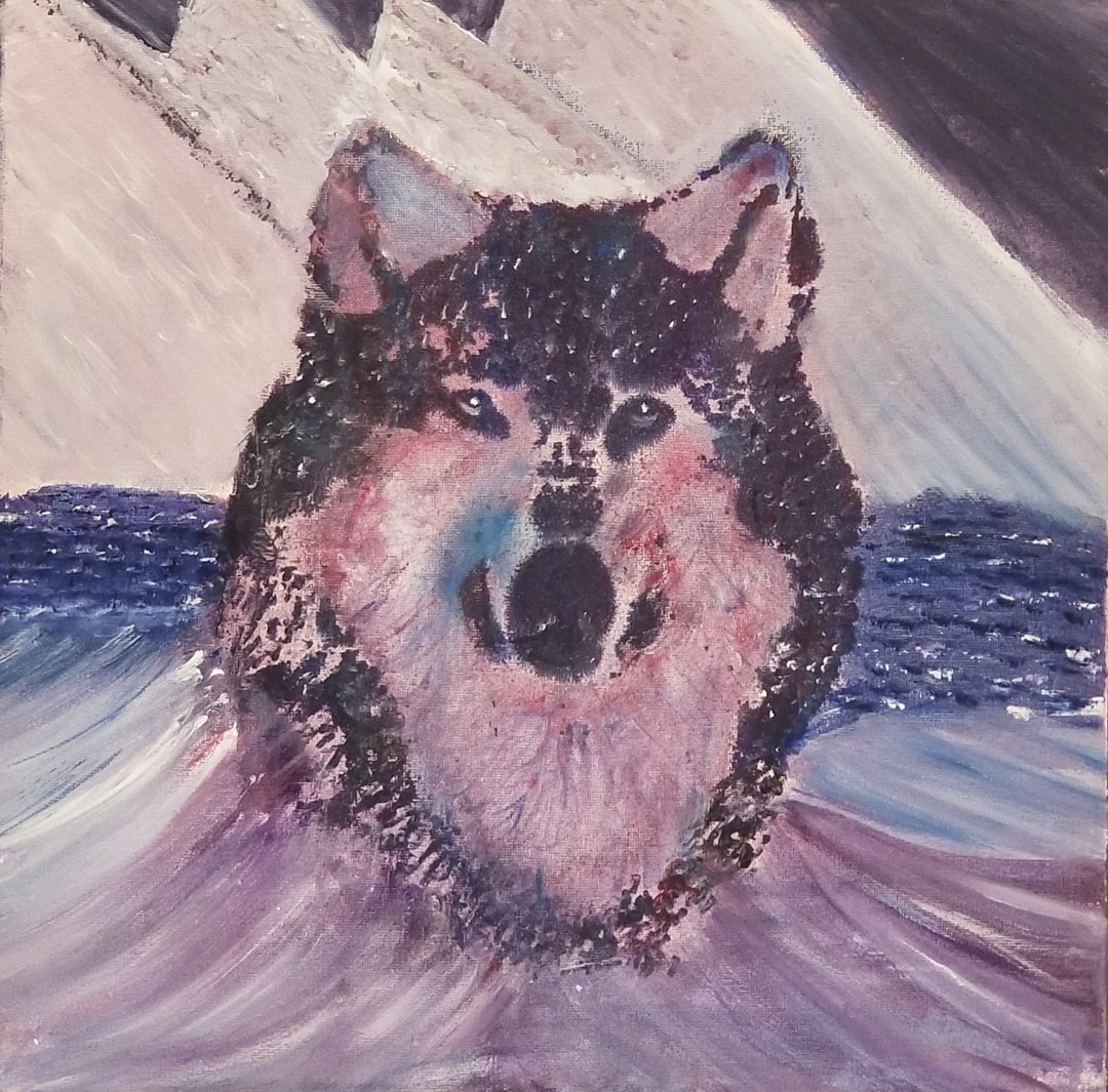 Wolf Artwork-lake Seascape-wolf Painting Canvas-mountainscape-lake ...