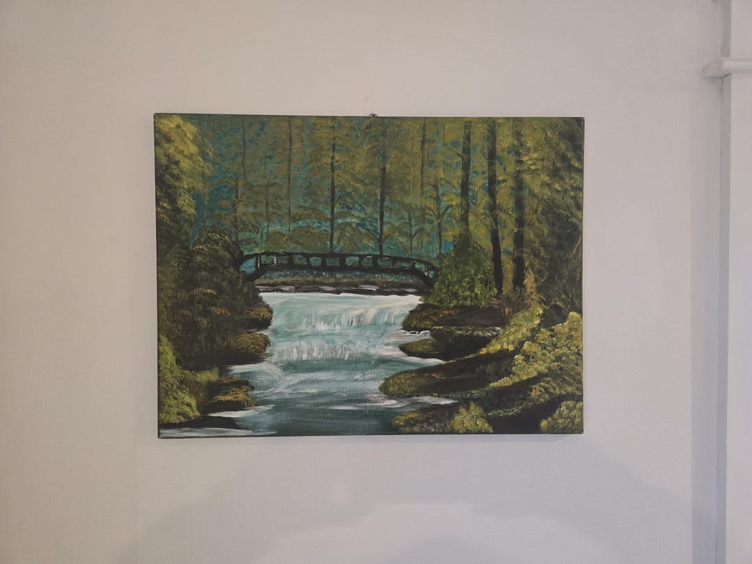 Forest Bridge Painting - Acrylic Landscape Wall Art - River Scene With ...