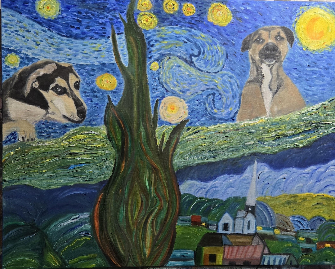 Custom Starry Night Pet Portrait Painting - Van Gogh-inspired Pet Art ...