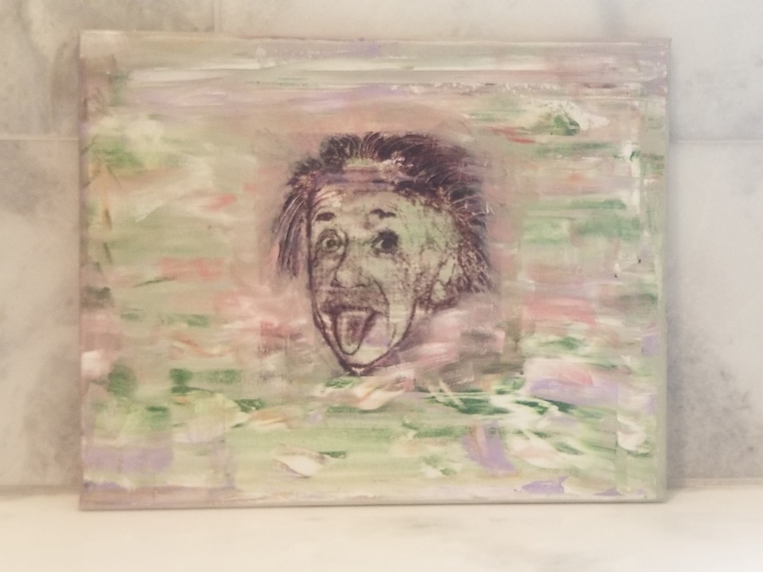 Abstract Albert Einstein Portrait - Silkscreened Pencil Drawing on ...