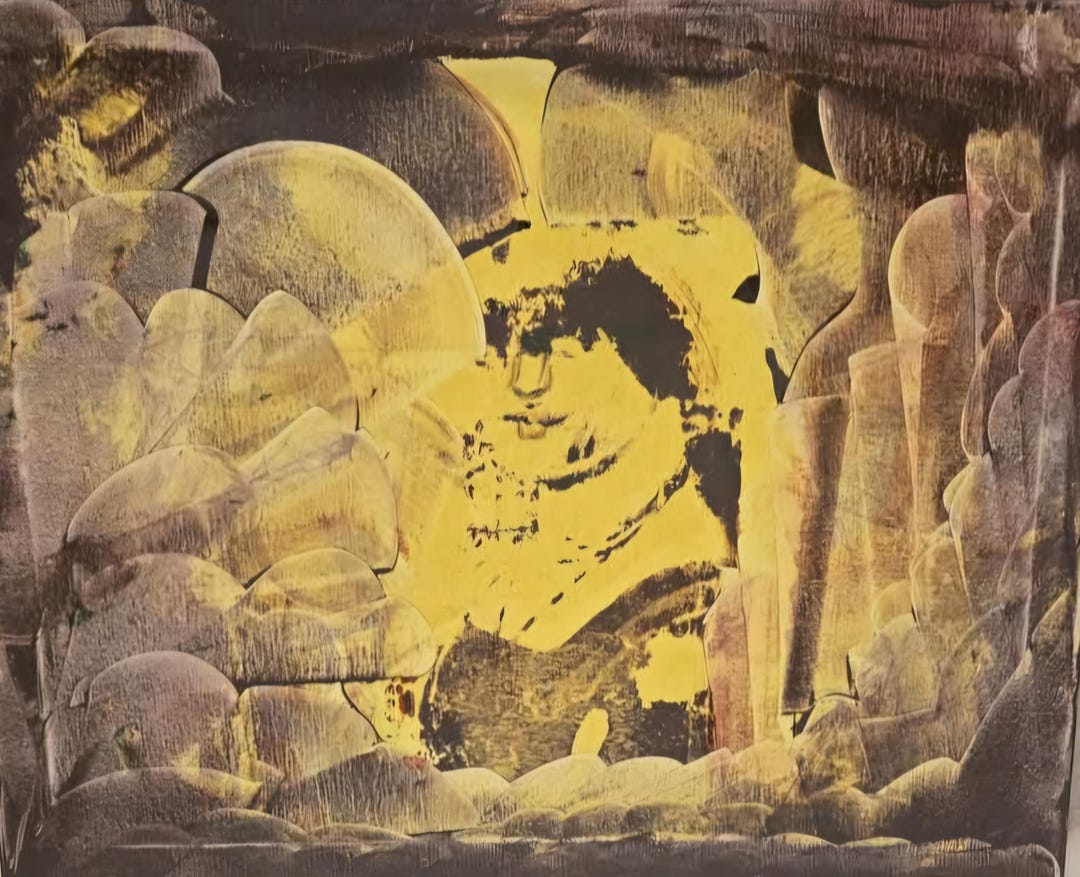 Renaissance-inspired Silk Screen Art - Distorted Face on Textured ...