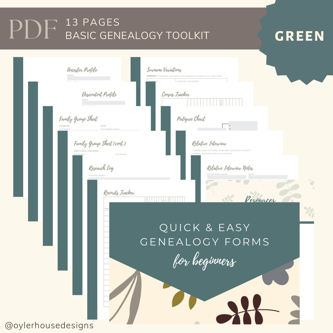 Printable Genealogy Forms | Basic Genealogy Toolkit | PDF Instant ...