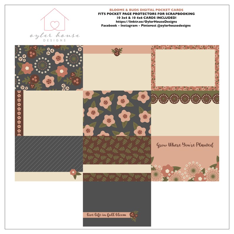 Blooms and Buds Digital Journal Cards for Project Life, Scrapbooking ...