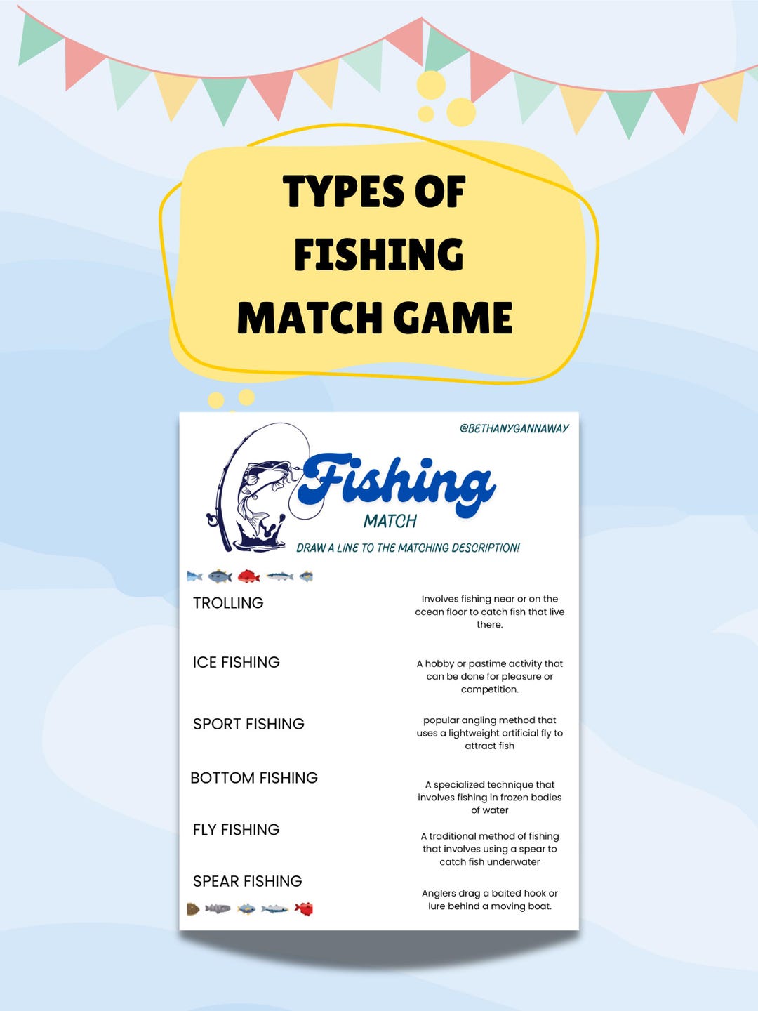 Types of Fishing Match Game-draw a Line to Define-homeschool Fishing ...