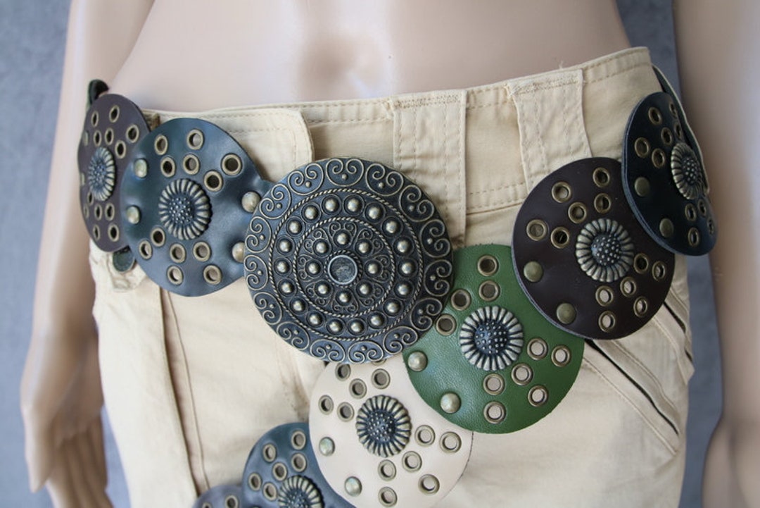 Faux Leather Moroccan GYPSY Belt Hammered Dome Buckle Boho Belt One ...