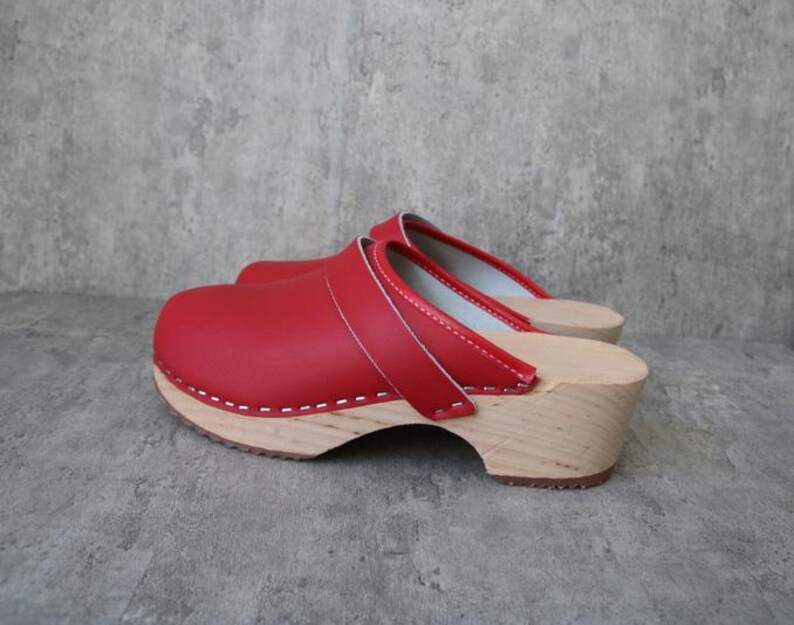 Red Wooden Clogs Genuine Leather Shoes Wooden Platform Clogs Size 36 - Etsy