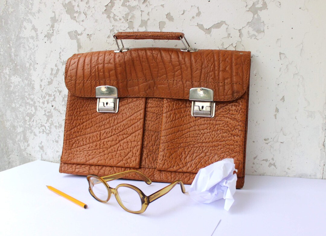 JDEHA German Rugged Tan Leather Satchel Briefcase Attache Unisex Bag ...