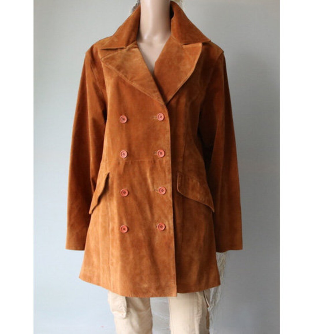 Vintage Rust Color Jacket Suede Ladies Jacket Double Breasted Blazer ...