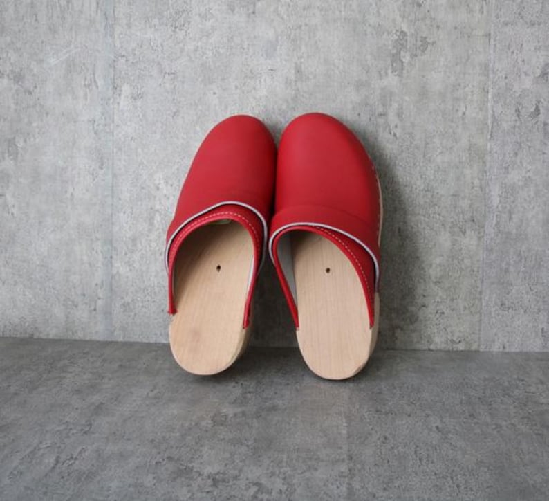 Red Wooden Clogs Genuine Leather Shoes Wooden Platform Clogs Size 36 - Etsy