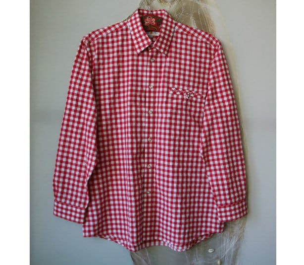 Almsach Checkered Red White Men Shirt Peasant Style Shirt Size L - Etsy