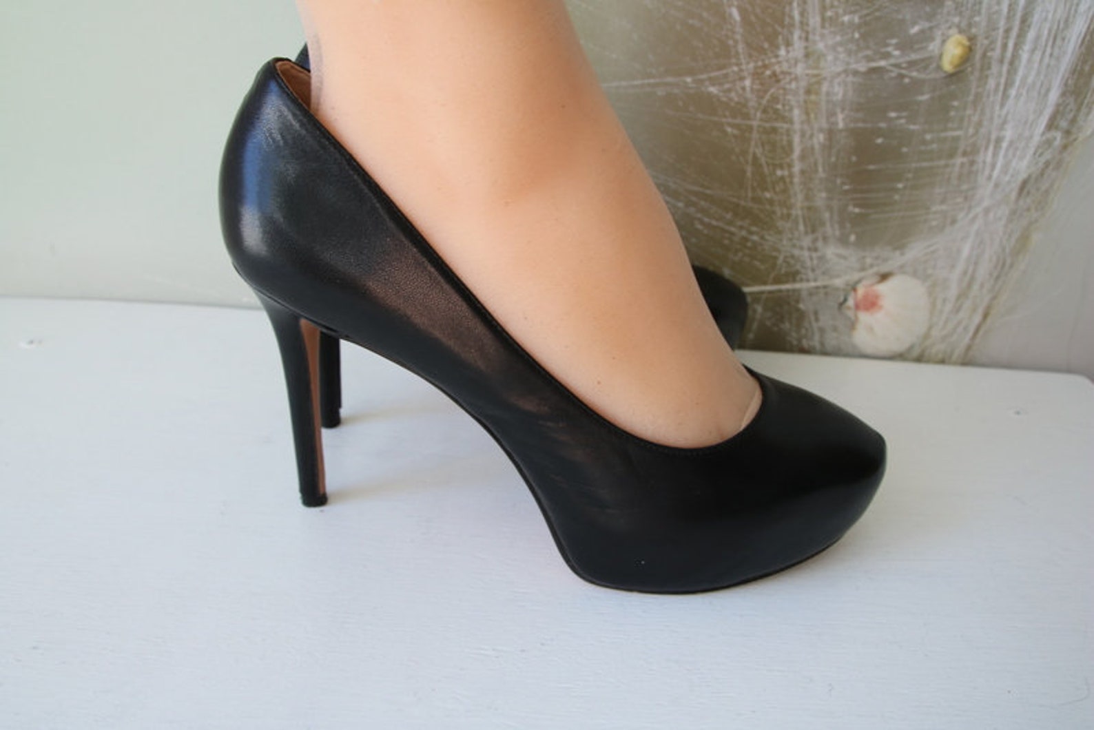 Nine West Leather High Heel Shoes Black Platform Pumps Size - Etsy