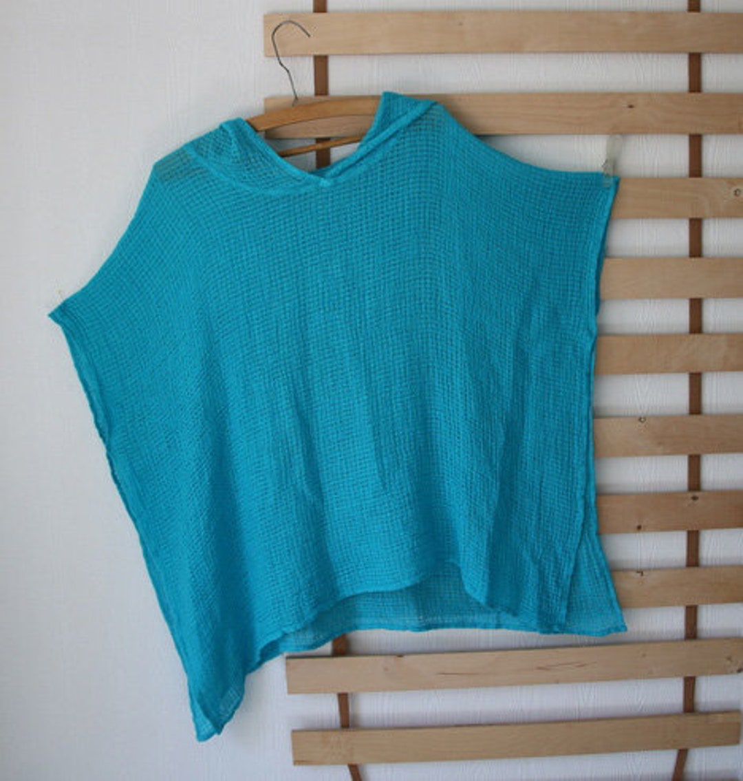 Vintage Turquoise Cape Wide Shoulder Cotton Hooded Cape One Size - Etsy