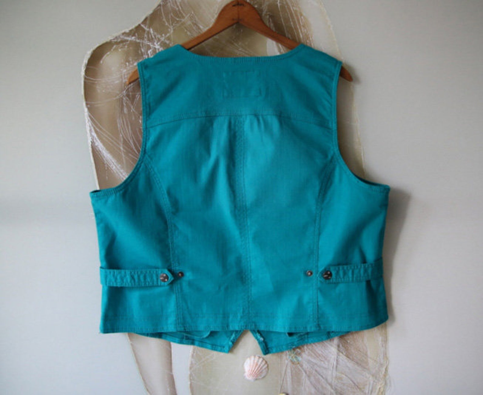 Women's Turquoise Vest Cotton Waistcoat Metal Buttons Size | Etsy