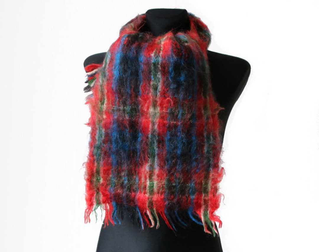 Vintage 80s Large Mohair Scarf Plaid Mohair Scarf Thick Warm Men Women ...