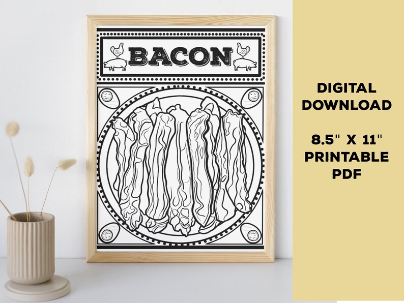 Printable Bacon Poster for Kitchen: Hand-drawn Digital Food Wall Art ...