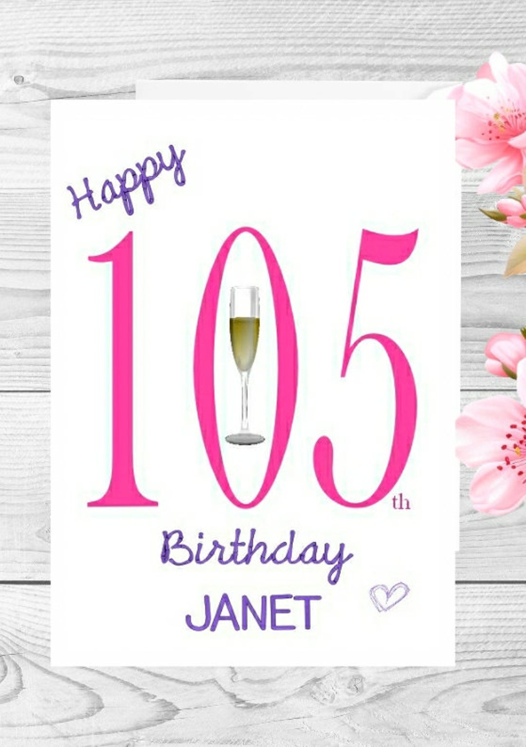 Personalised 105th Birthday Card for Her - 105 - One Hundred and Five ...