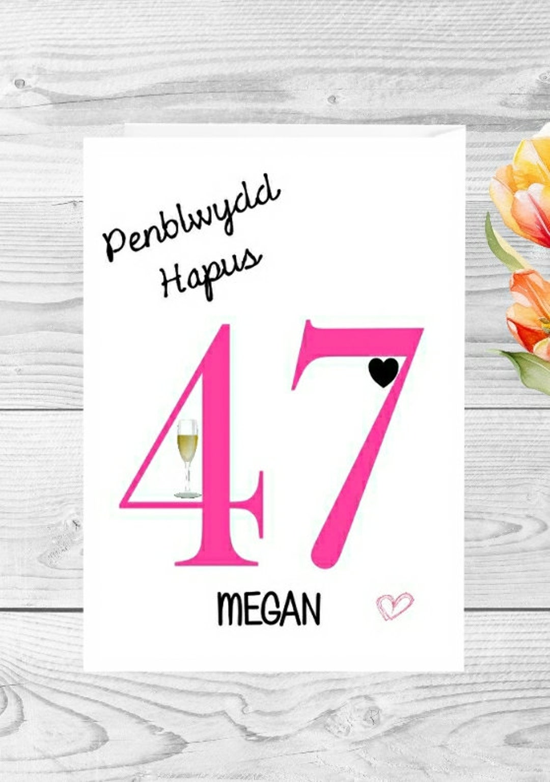 Personalised Welsh 47th Birthday Card for Her Penblwydd Hapus Age 47 ...