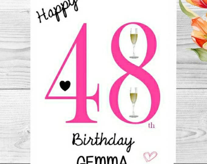 Personalised 48th Birthday Card for Her 48 Forty Eight Years Old Wife ...