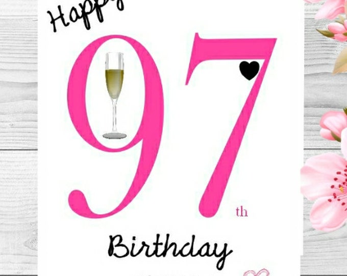 Personalised 97th Birthday Card for Her 97 Ninety Seven Years Old Mum ...