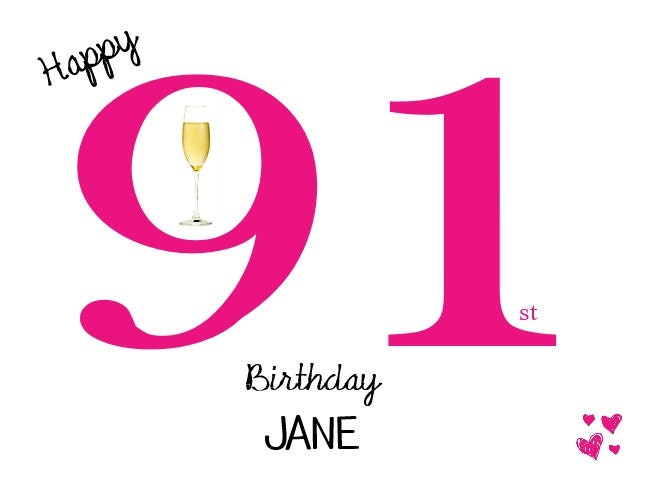 Personalised 91st Birthday Card for Her 91 Ninety One - Etsy