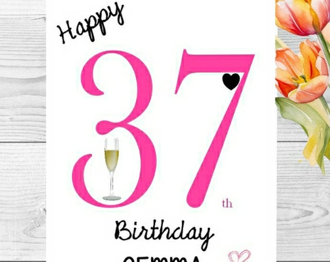 Tarjeta de cumpleaños número 37 personalizada para ella - 37 - Treinta ...