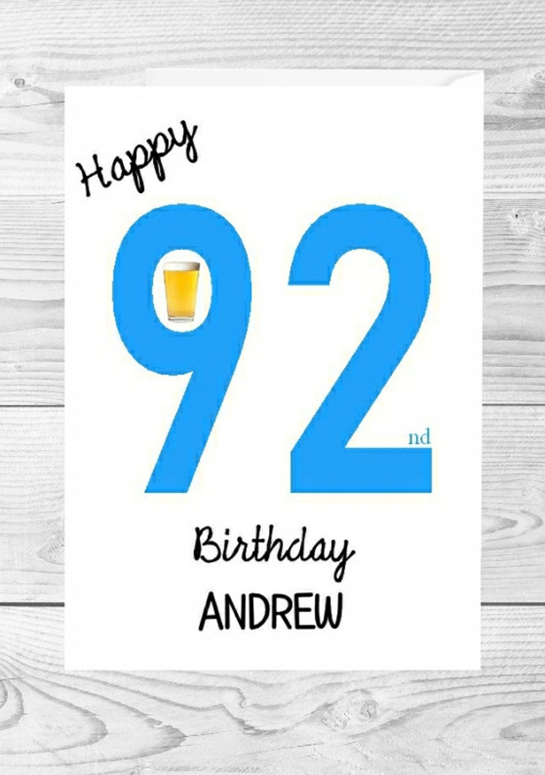 Personalised 92nd Birthday Card for Him - 92 - Ninety Two Years Old ...