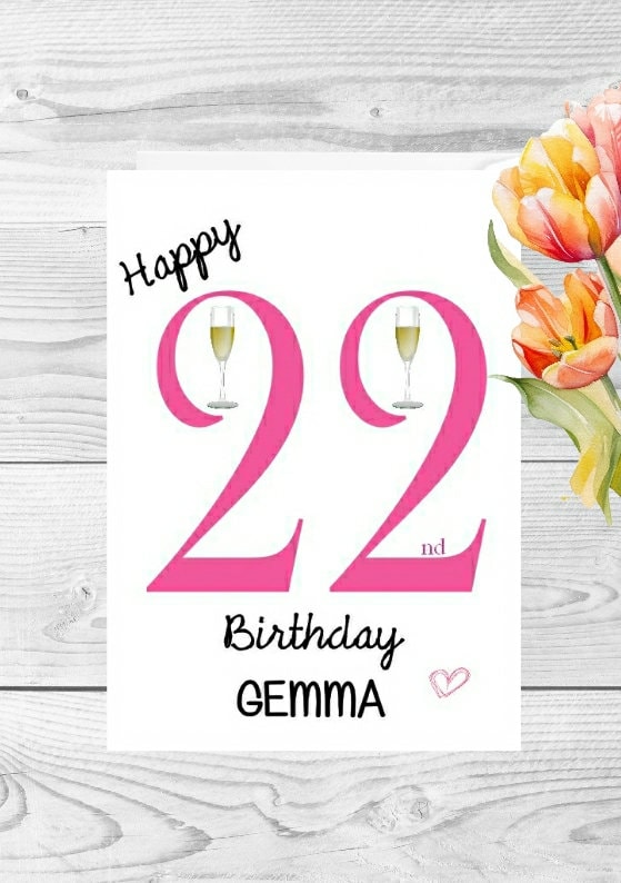 Personalised 22nd Birthday Card for Her - 22 - Twenty Two Years Old ...