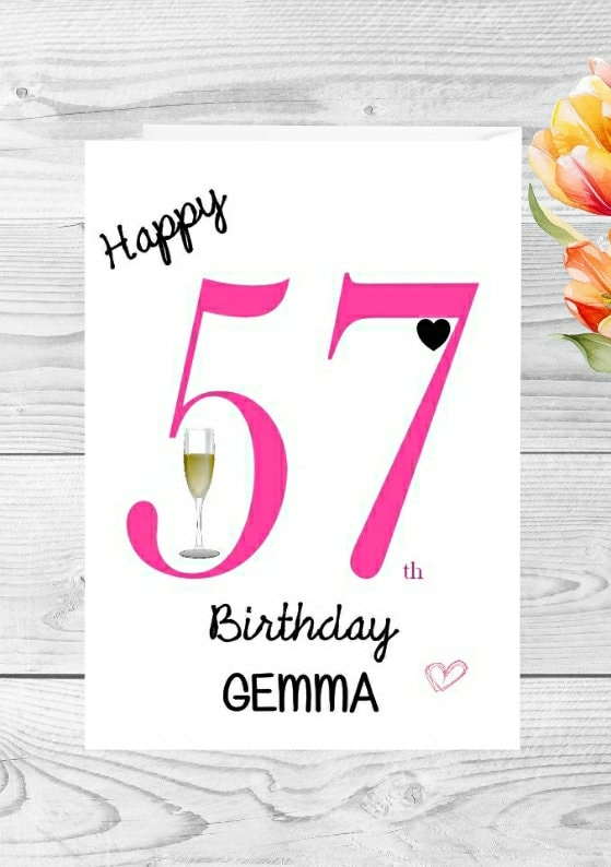Personalised 57th Birthday Card for Her 57 Fifty Seven Years Old Wife ...