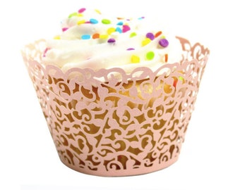 Cupcake Wrapper PINK Pearl Lace Cupcake Liners Filigree