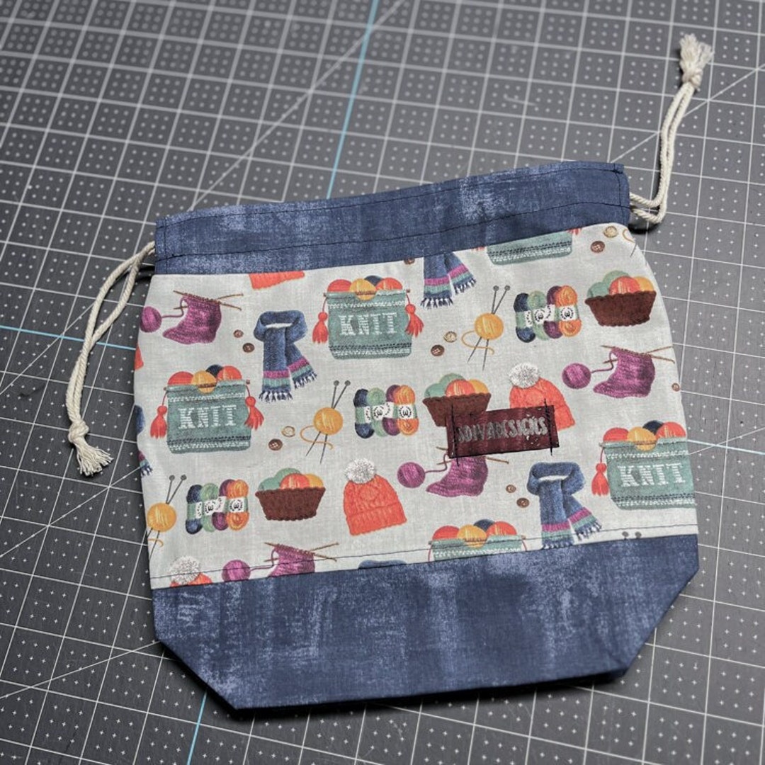 Sock Knitting Bag With Knitting Fabric Print, Drawstring Closure and ...