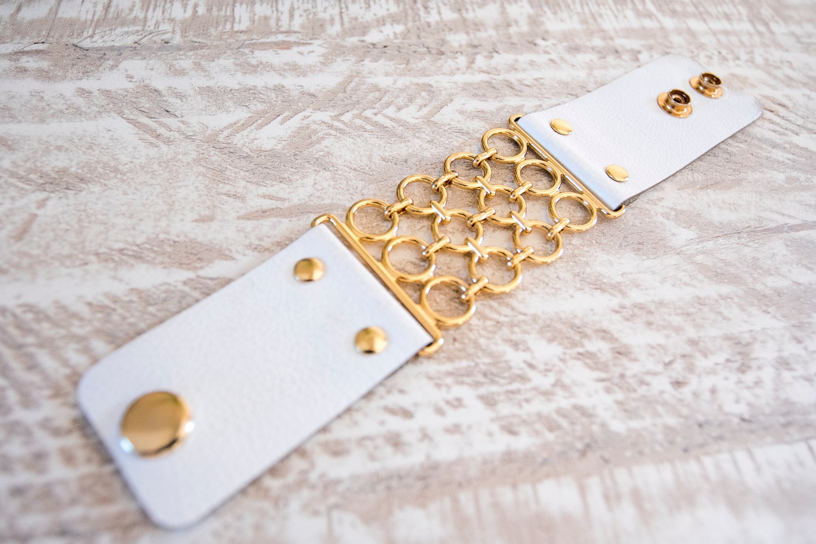 Fancy leather bracelet cuff with metal chain detail leather | Etsy