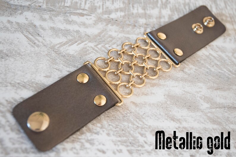 Fancy leather bracelet cuff with metal chain detail leather | Etsy