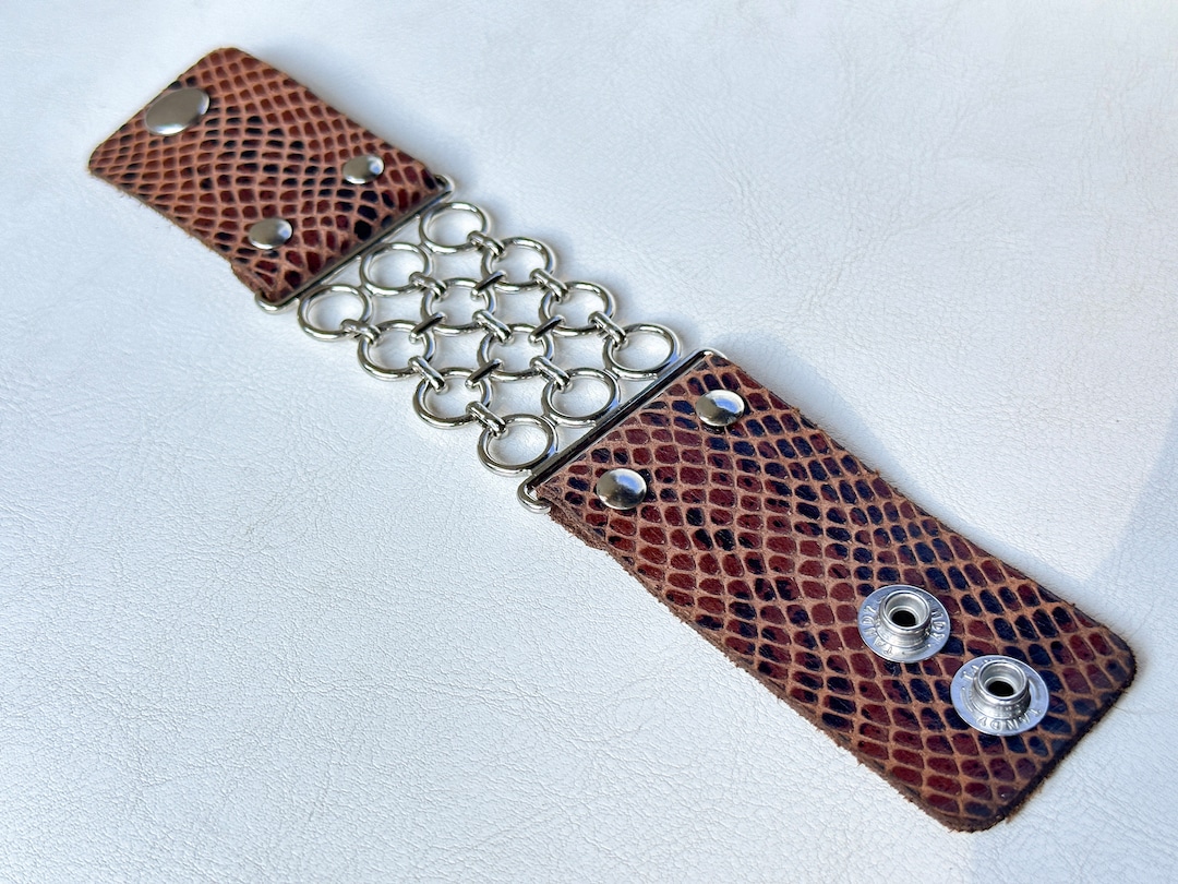 Fancy Leather Bracelet Cuff With Metal Chain Detail, Leather Cuff, Gift ...